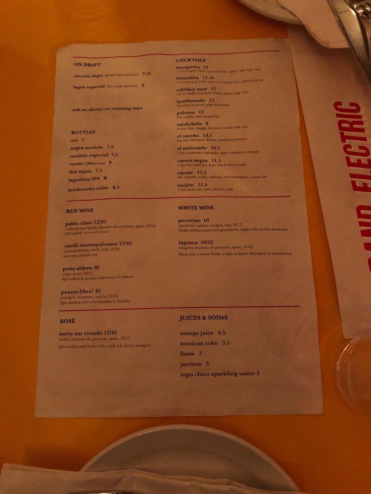 Menu at Grand Electric pub & bar, Toronto