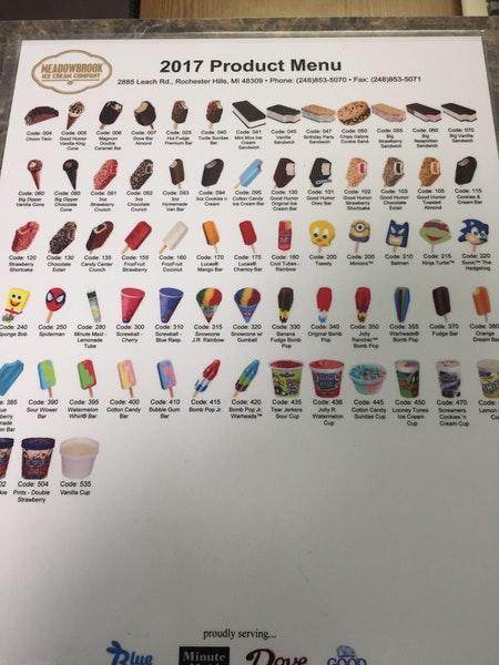 Menu at Meadowbrook Ice Cream, Rochester Hills