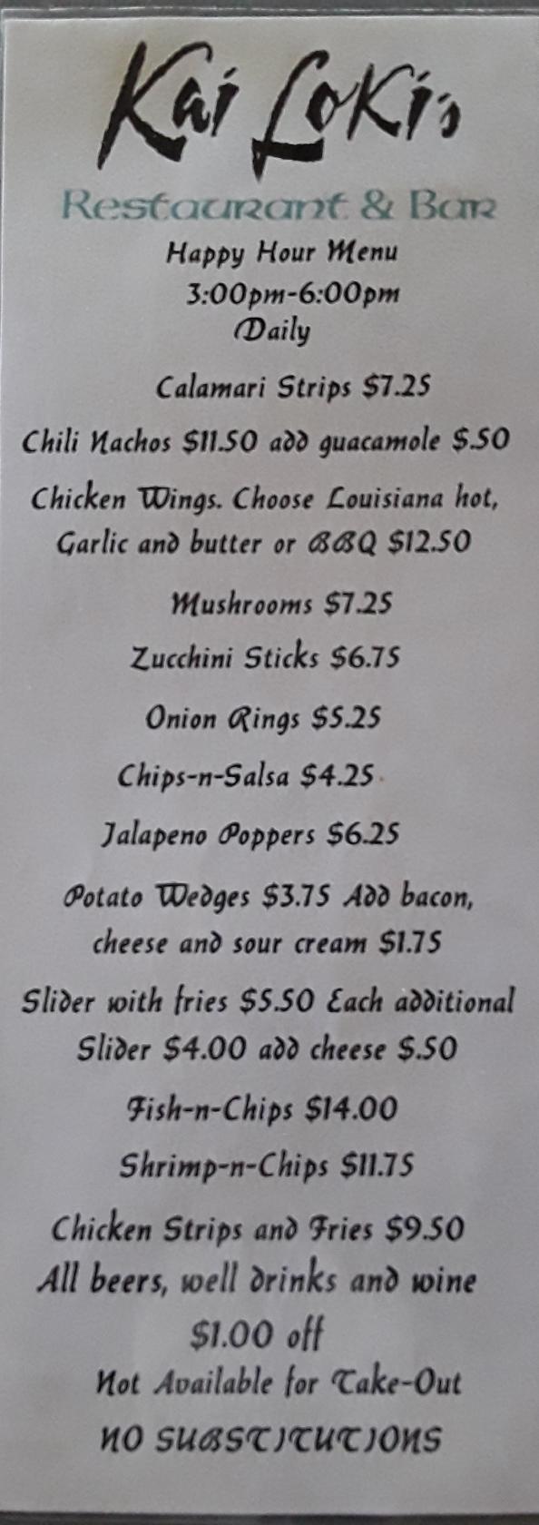 Menu at KaiLoki’s Restaurant Southernmost bar in the U.S, Ocean View
