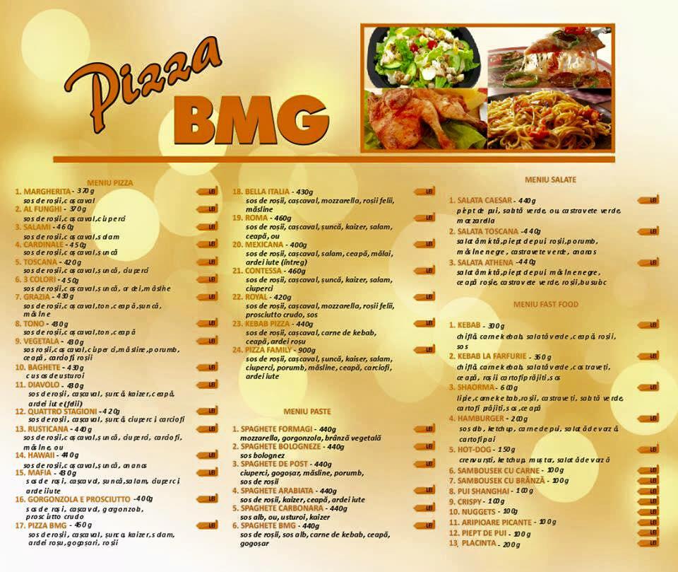 Menu at Pizza BMG, Seini