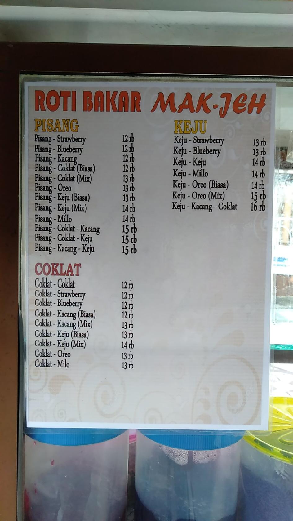 Menu at Roti Bakar Mak Jeh desserts, Kajen