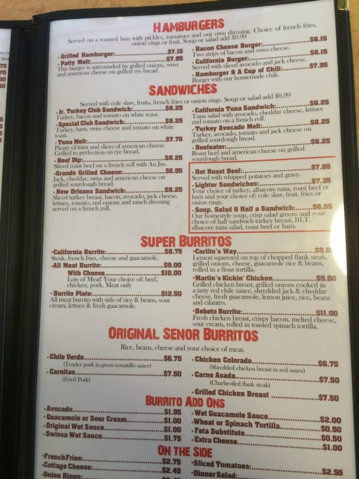 Carta del restaurante Señor G's & B, Pico Rivera