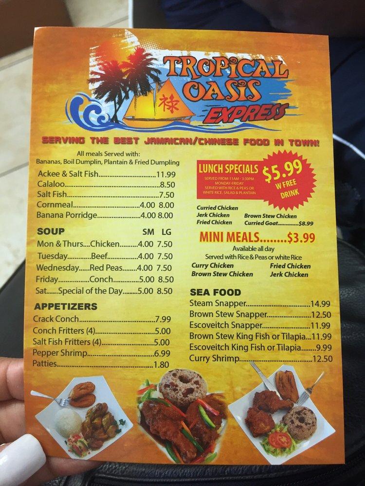 Menu at Tropical Oasis Express restaurant, Hollywood