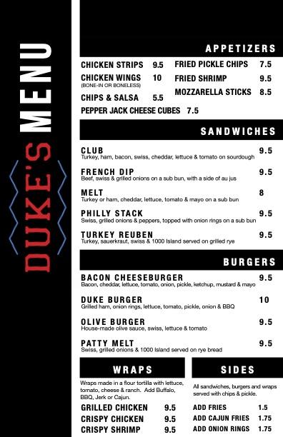 Menu at Dukes Bar, Grand Rapids