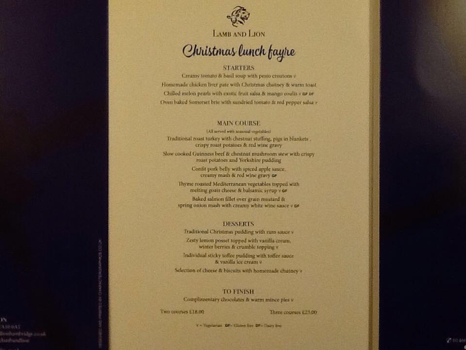 Menu at Lamb & Lion pub & bar, Hambridge