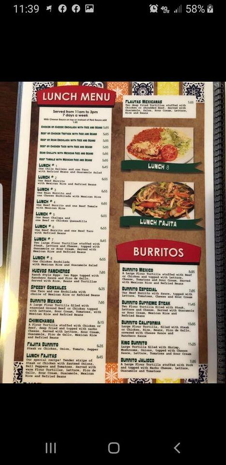Menu at Mexico Lindo restaurant, Marshall
