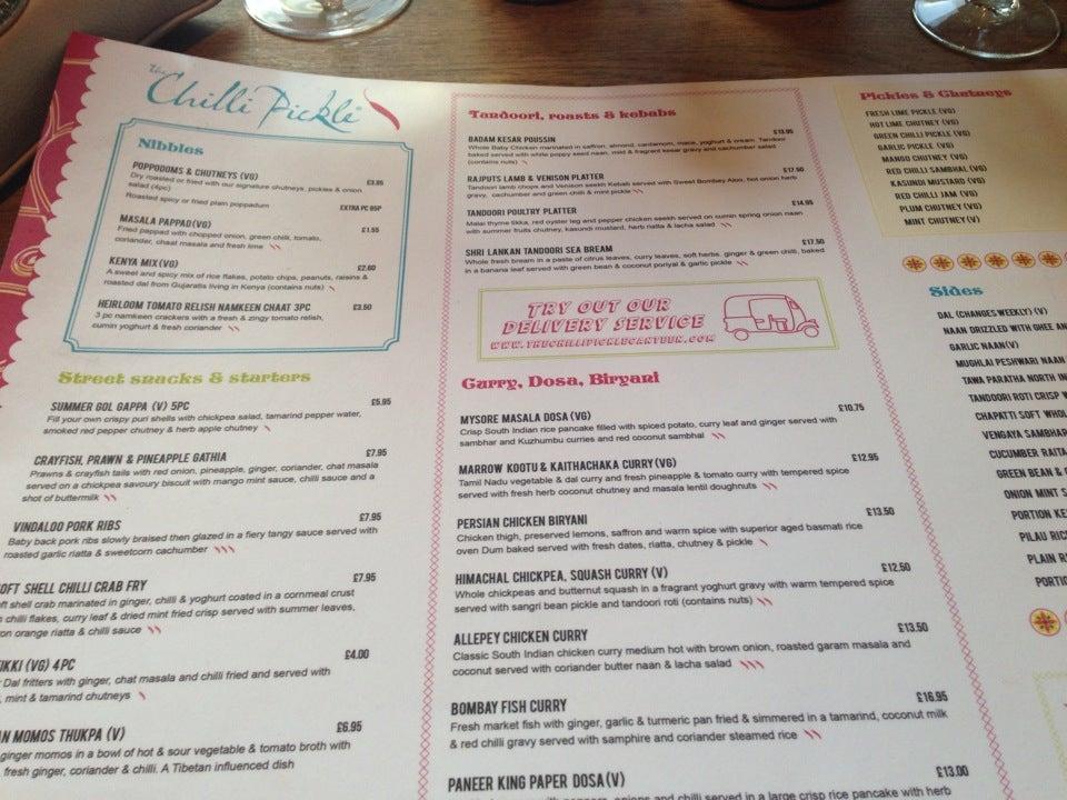 Menu at The Chilli Pickle restaurant, Brighton