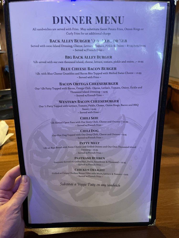 Menu at Back Alley Bowl & Grill pub & bar, Bishop