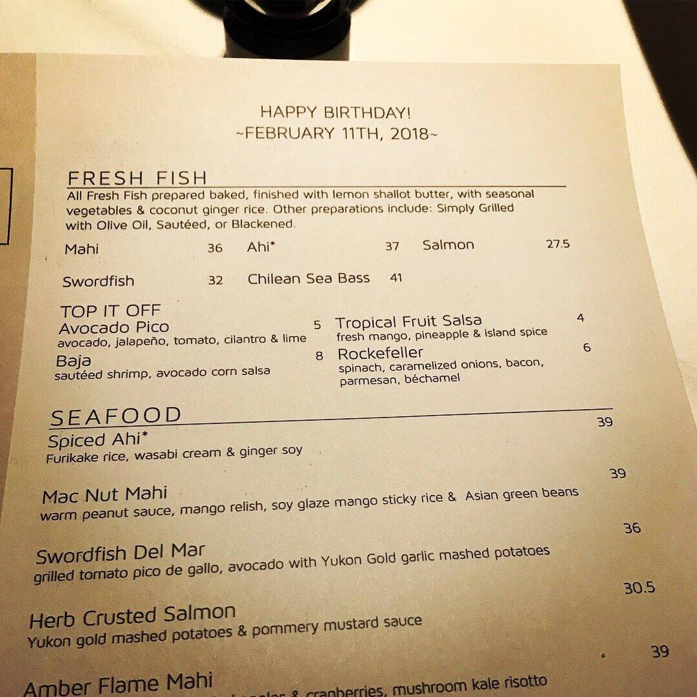 Menu at Chart House steakhouse, Stateline