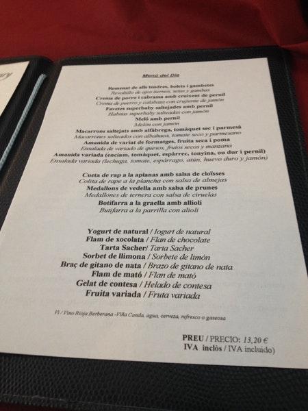 Menu at Culinary restaurant, Mataró