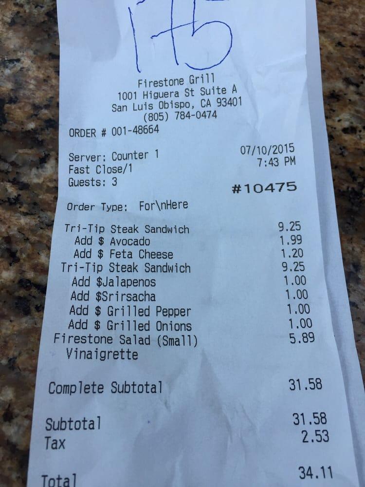 Menu at Firestone Grill BBQ, San Luis Obispo