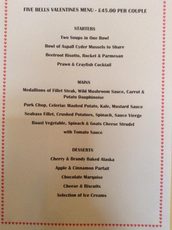 Menu at Five Bells Inn Wrentham pub & bar, Wrentham