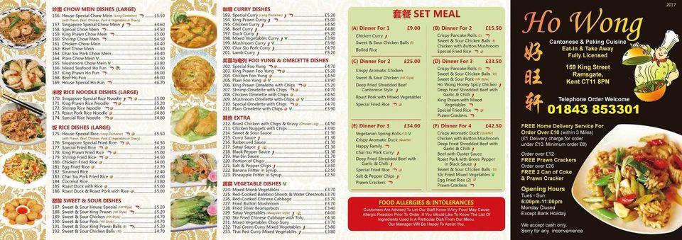 Menu at Ho Wong 好旺轩 restaurant, Ramsgate