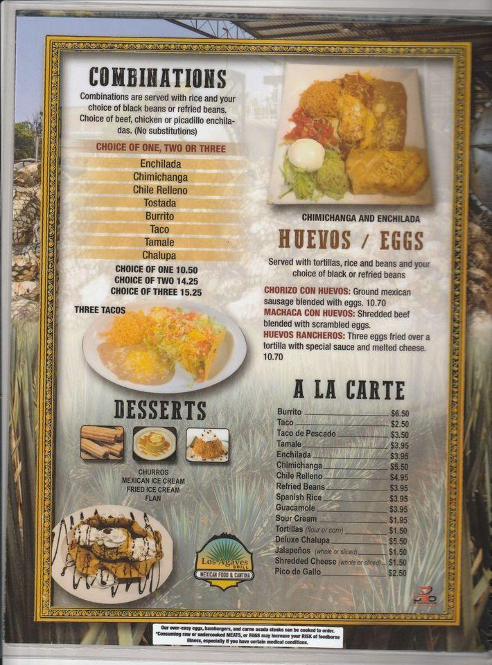 Menu at Los Agaves Grill restaurant, Athol