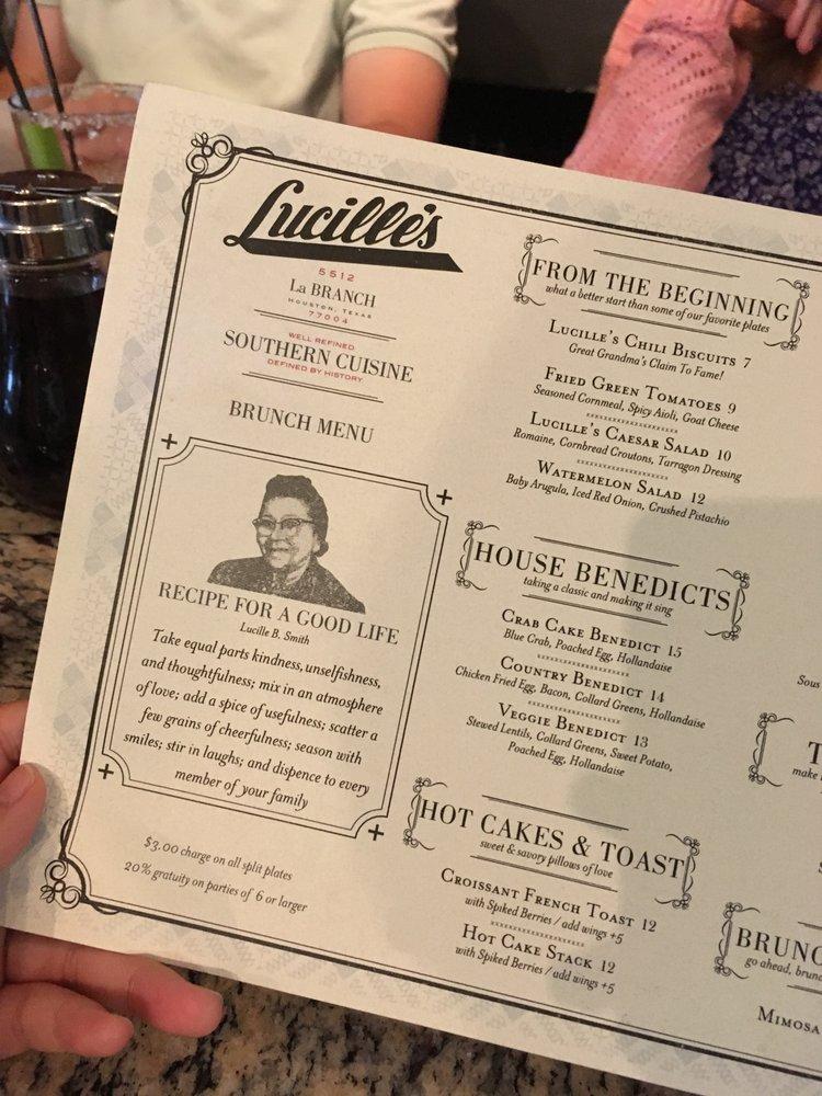 Menu at Lucille's restaurant, Houston