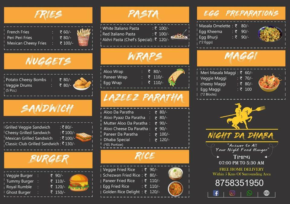Menu at Night Da Dhaba, Ahmedabad, Near Visat Circle