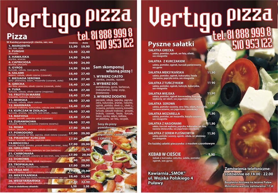 Menu at Pizza Vertigo pizzeria, Pulawy