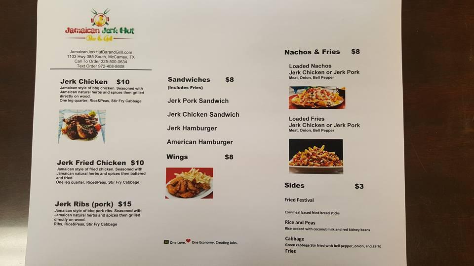 Carta del restaurante The Hut, McCamey