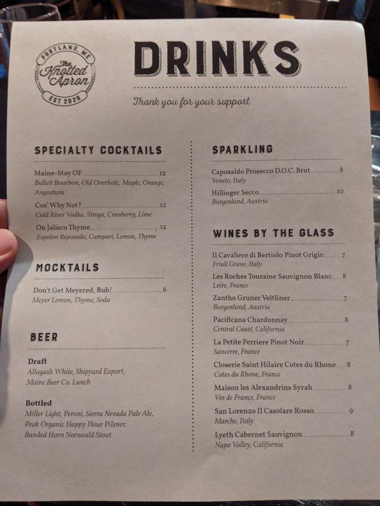Menu at The Knotted Apron pub & bar, Portland