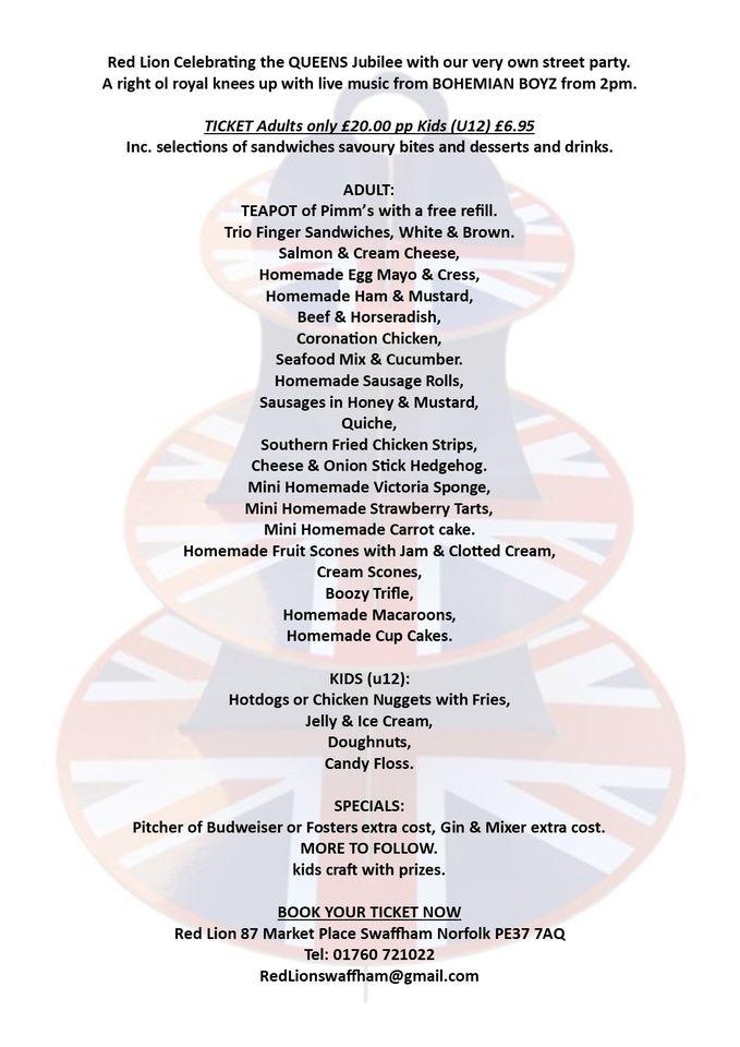 Menu at The Red Lion restaurant, Swaffham