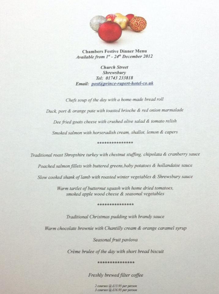 Menu at Chambers Restaurant, Shrewsbury, Butcher Row