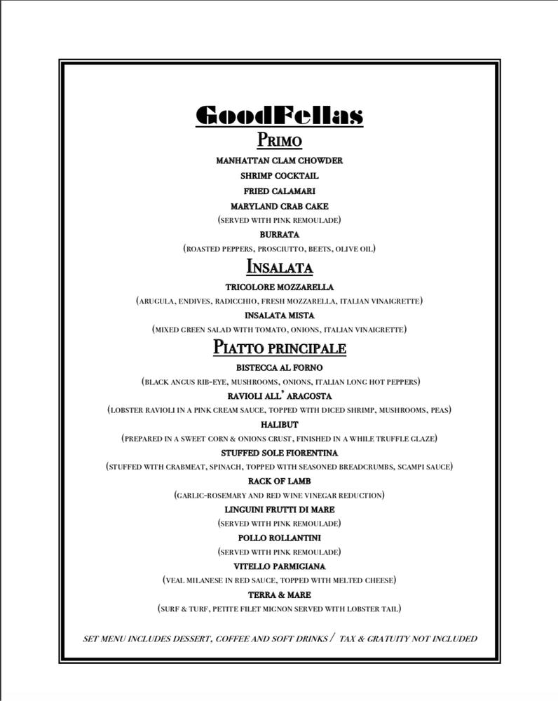 Menu at Goodfellas Ristorante restaurant, Garfield