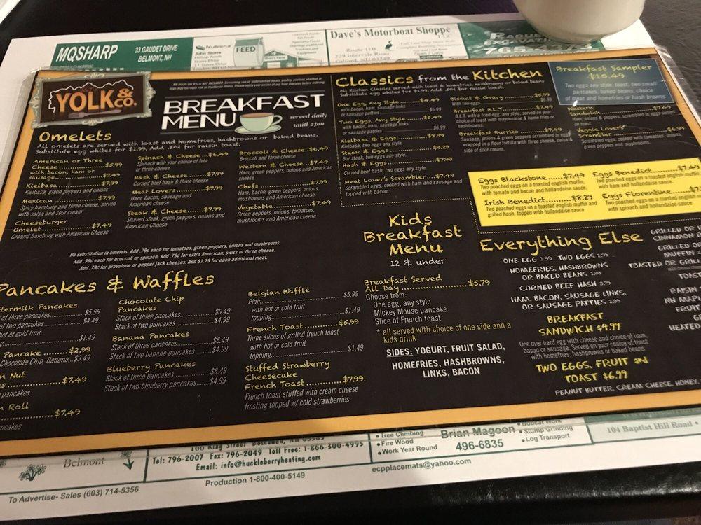 Menu at J&J's Yolk & Co. restaurant, Belmont