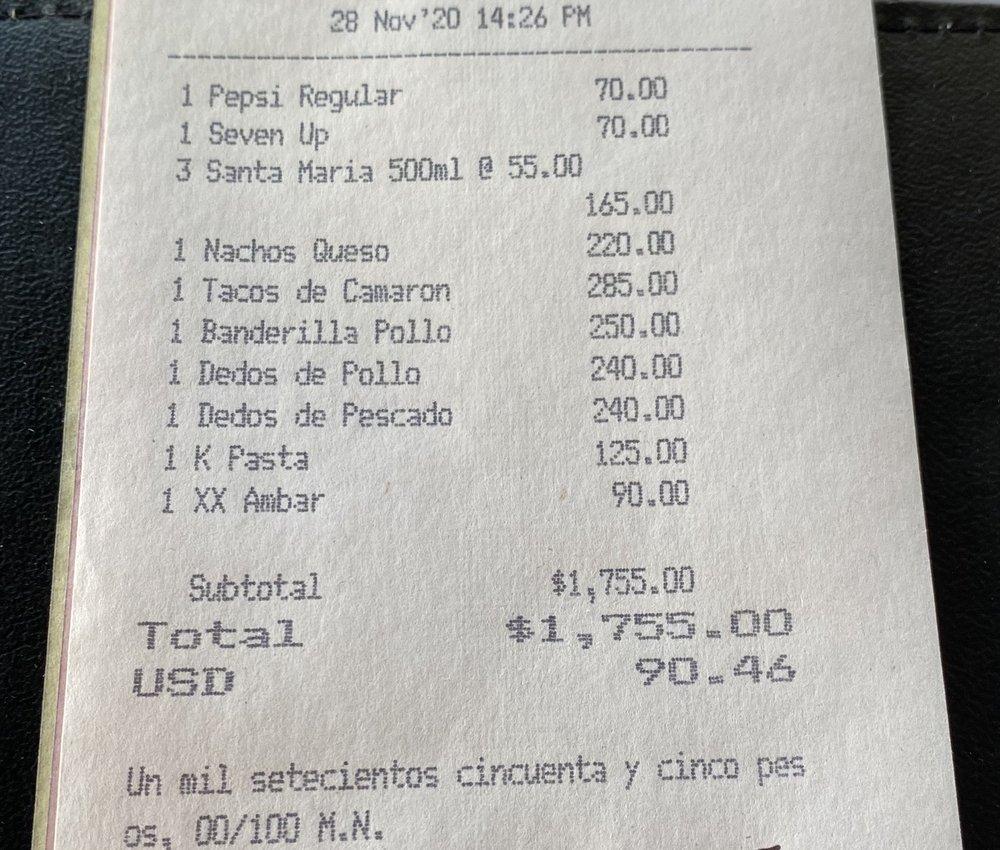 Menu at La Capilla Restaurant, Cancún