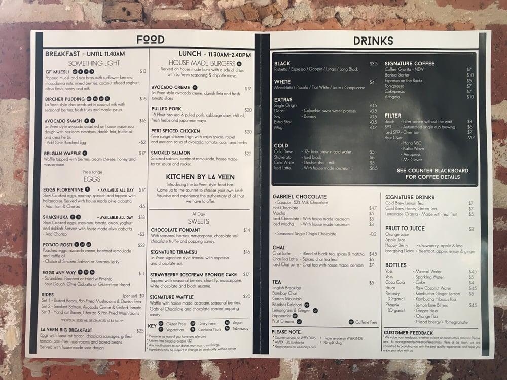 Menu at La Veen Coffee - Raine Square cafe, Perth