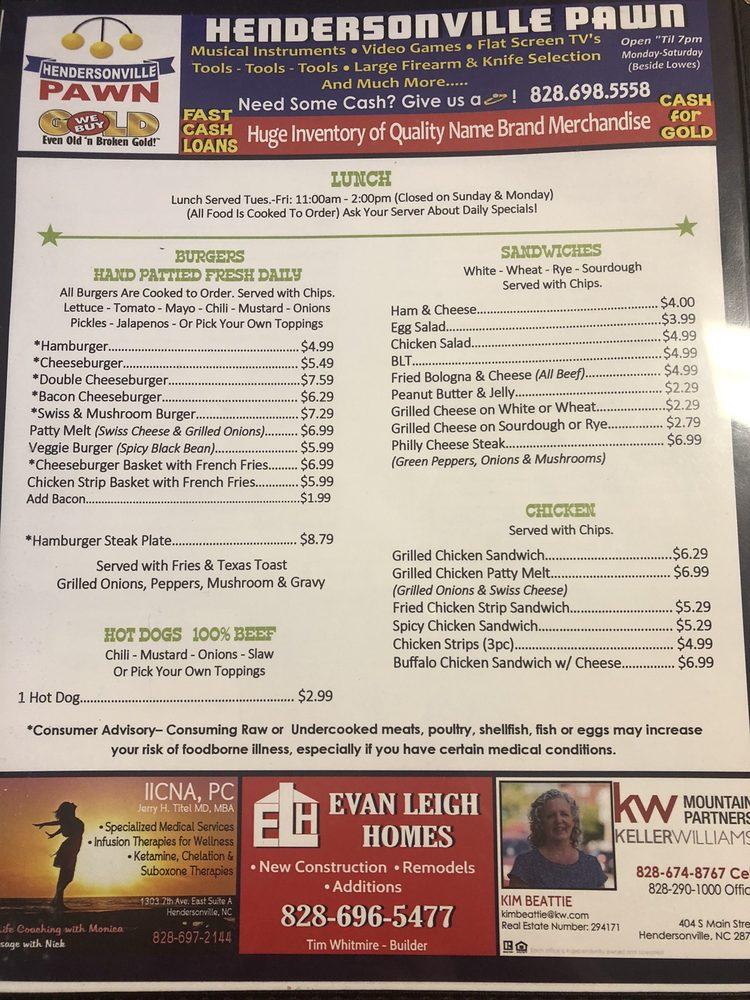 Menu at Mustang Cafe, Hendersonville, 140 Tracy Grove Rd