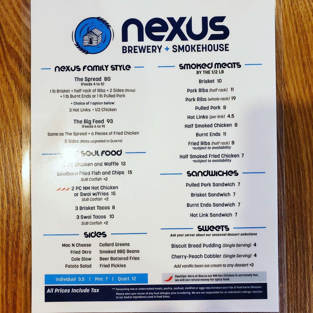 Menu at Nexus Blue Smokehouse BBQ, Albuquerque, Broadway Blvd SE