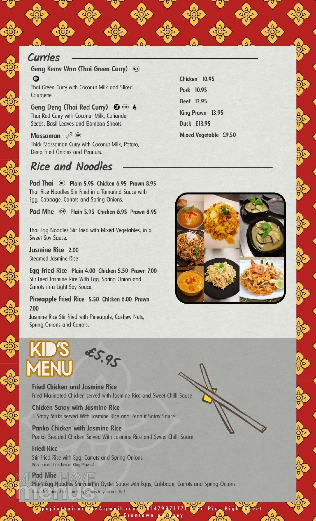 Menu at Po Pia Thai Cuisine restaurant, Grantown-on-Spey