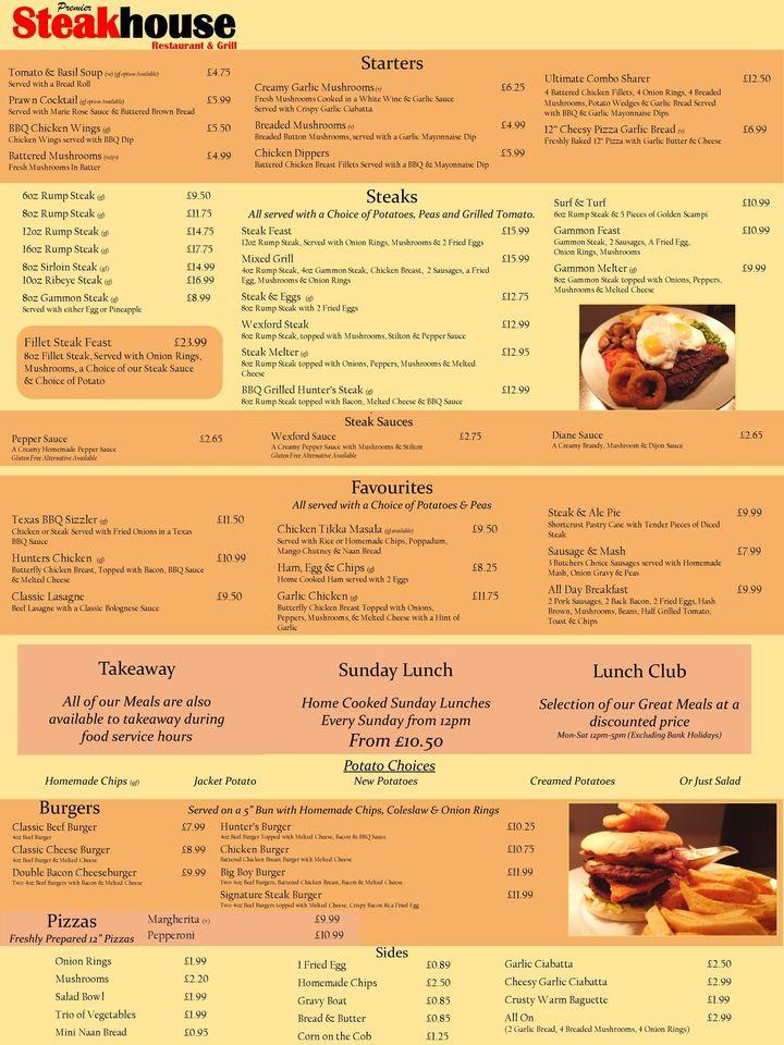 Menu at Sprinters Premier Steakhouse, Nottingham
