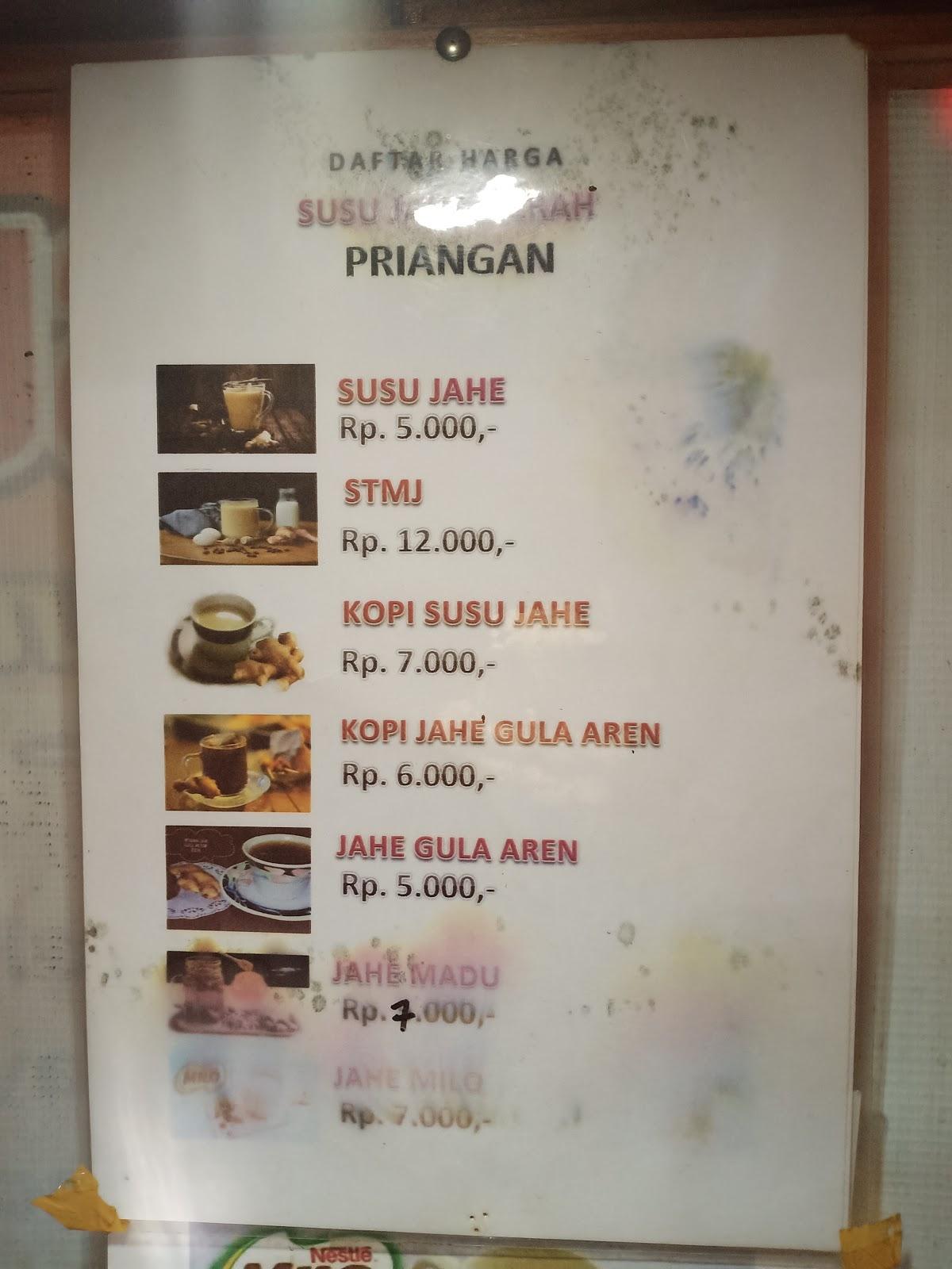 Menu at Susu Jahe Merah Priangan Solokanjeruk, Solokan Jeruk