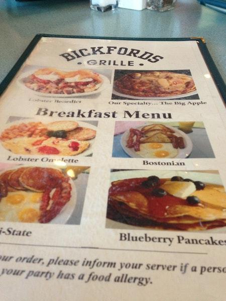 Menu at Bickford's Grille restaurant, Burlington