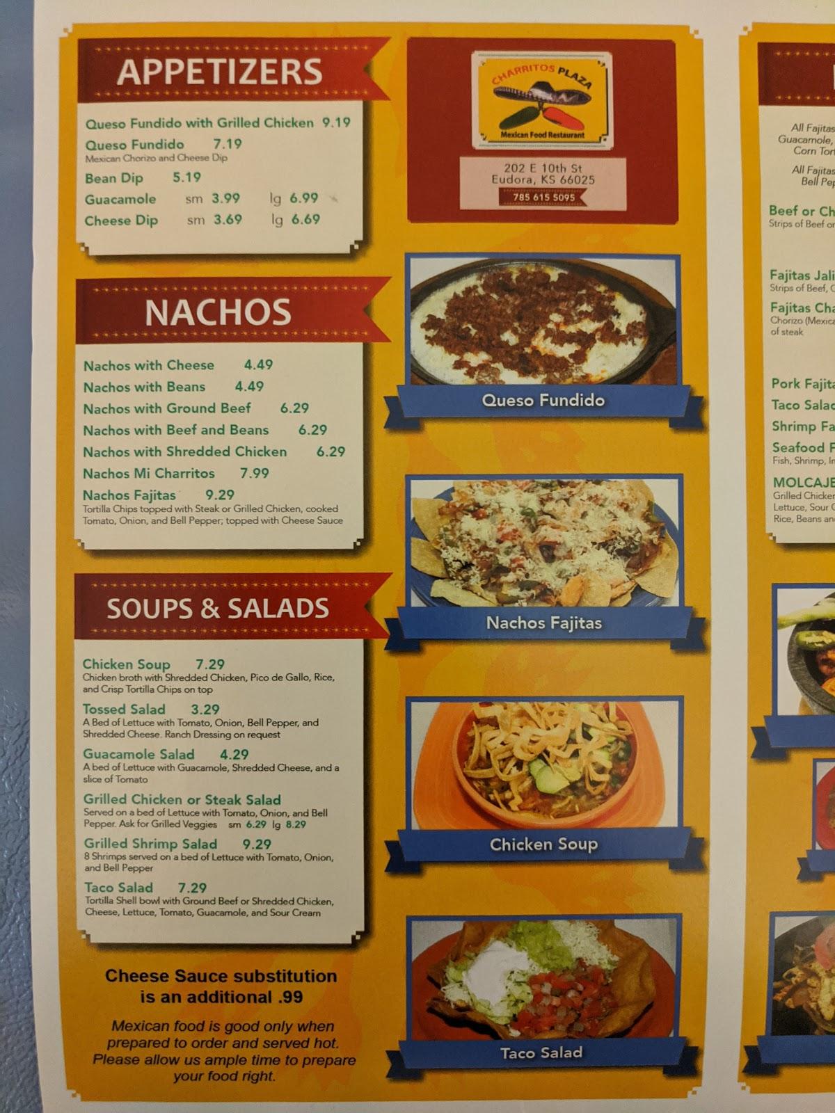Menu at Charritos Plaza restaurant, Eudora