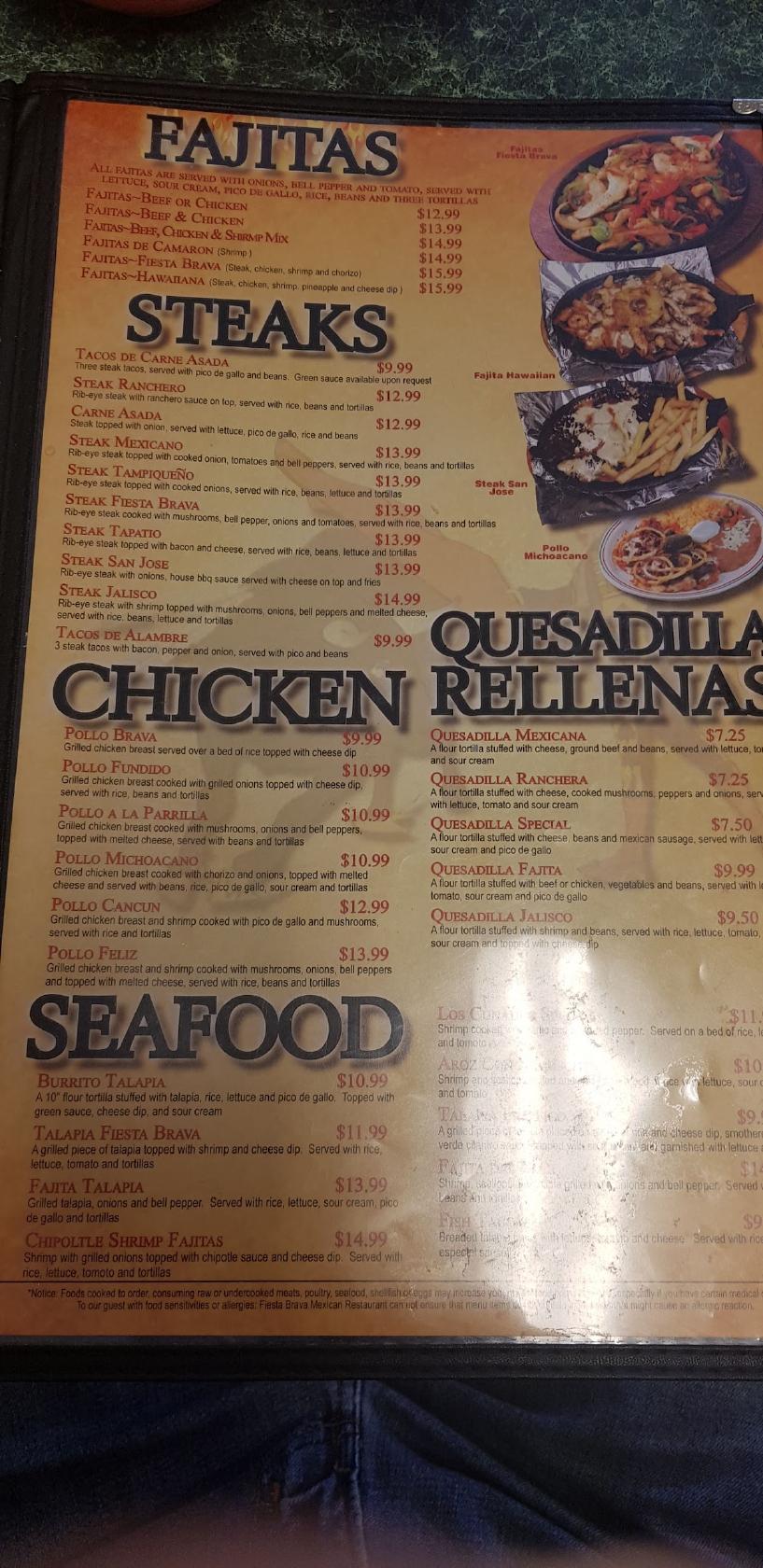 Menu at Fiesta Brava restaurant, Rock Rapids