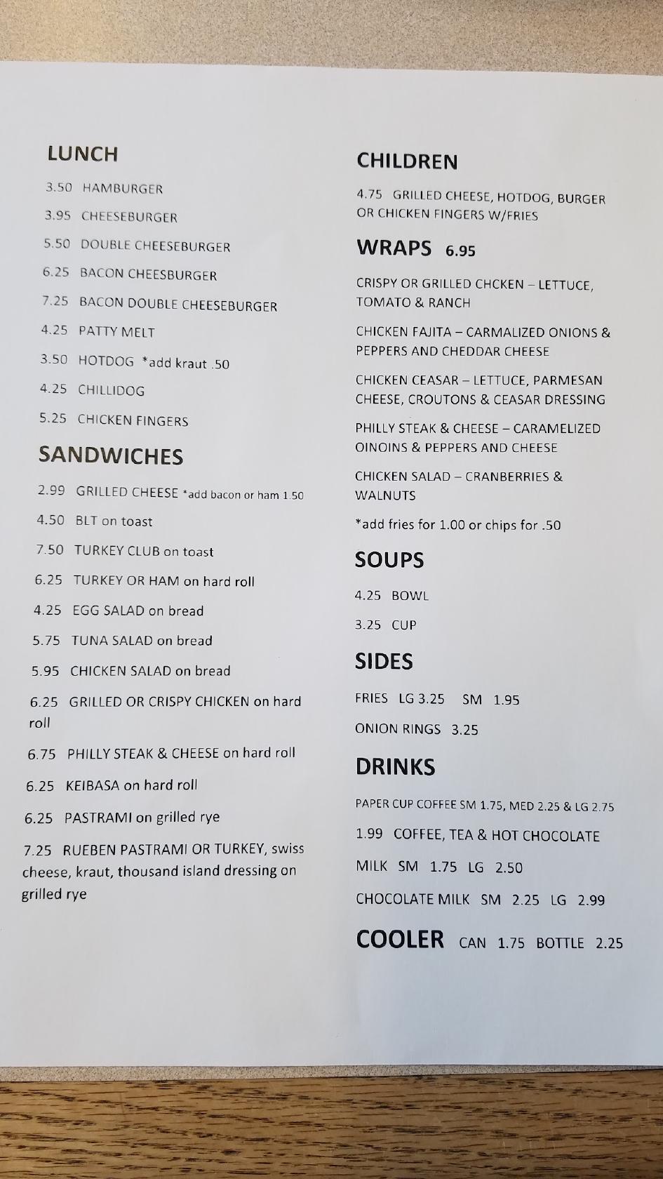 Menu at Ford News Diner restaurant, Middletown