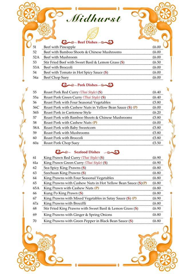 Menu at Golden Leaf restaurant, Midhurst