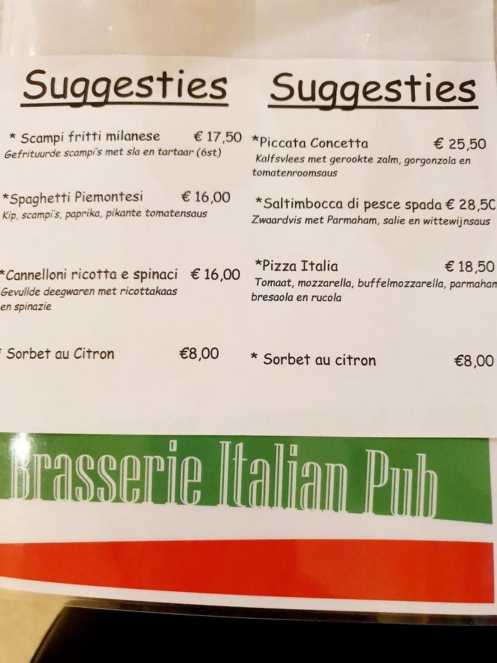 Menu at Italian Pub, Antwerp