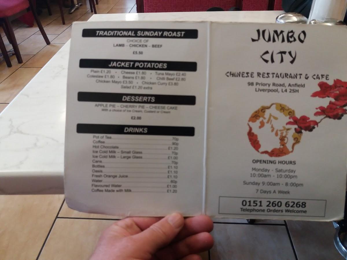 Menu at Jumbo Cafe, Liverpool, 96-98 Priory Rd