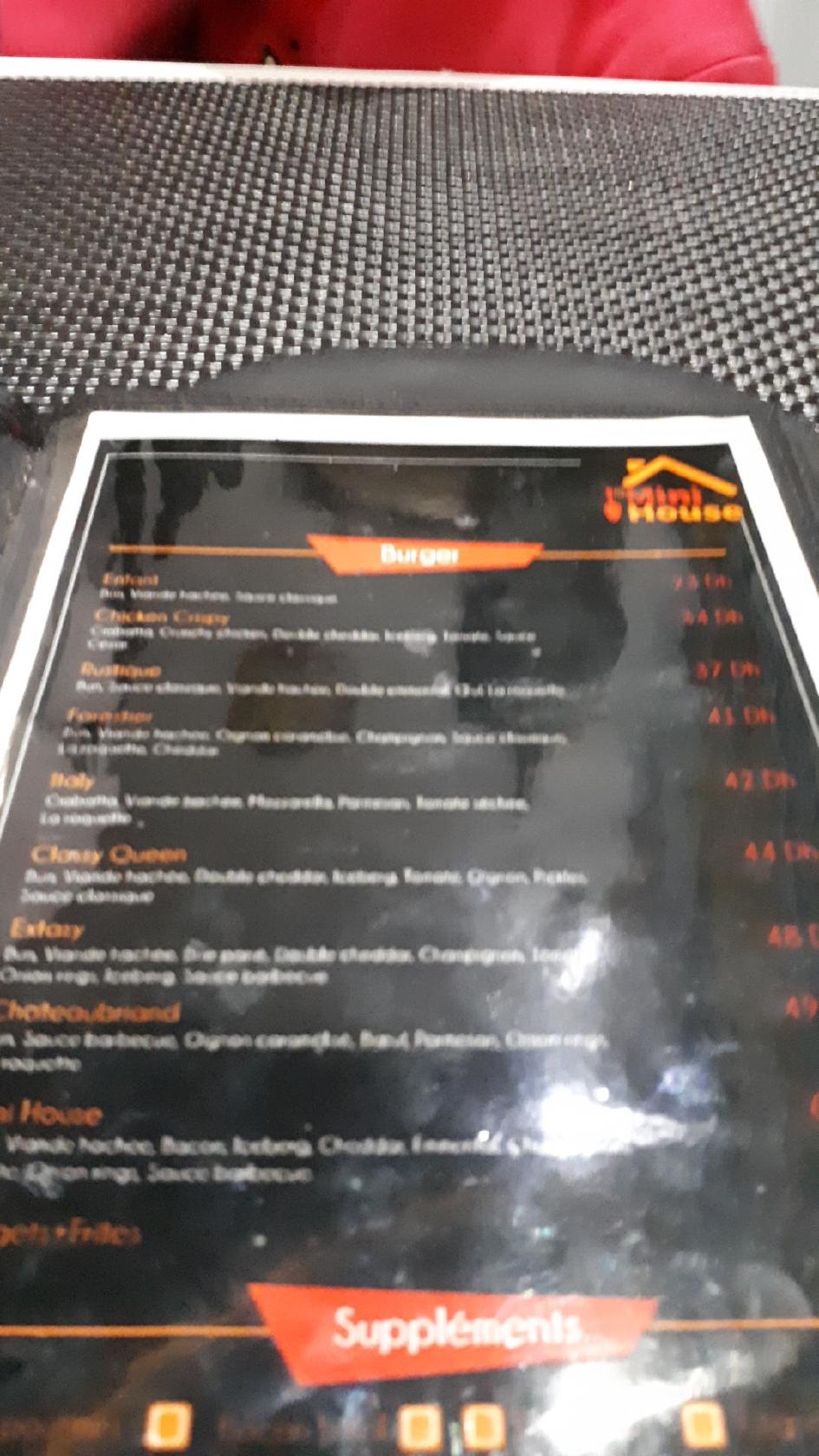 Menu au Mini House restaurant, Kenitra