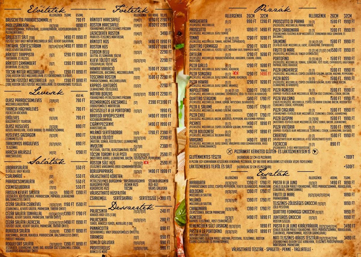 Menu at Portofino Pizza restaurant, Dunakeszi, Barátság útja 49
