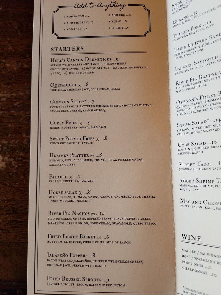 Menu at River Pig Saloon pub & bar, Bend