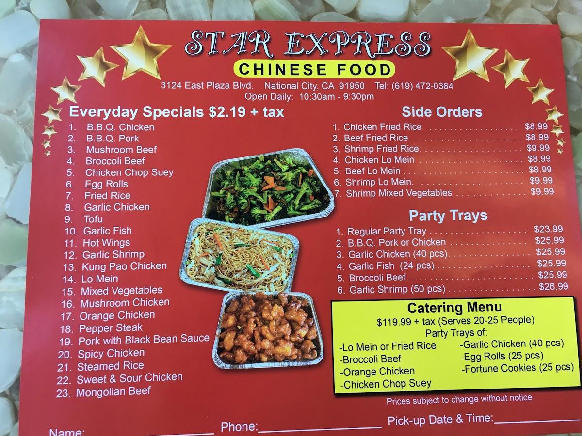 Menu at Star Express restaurant, National City, E Plaza Blvd