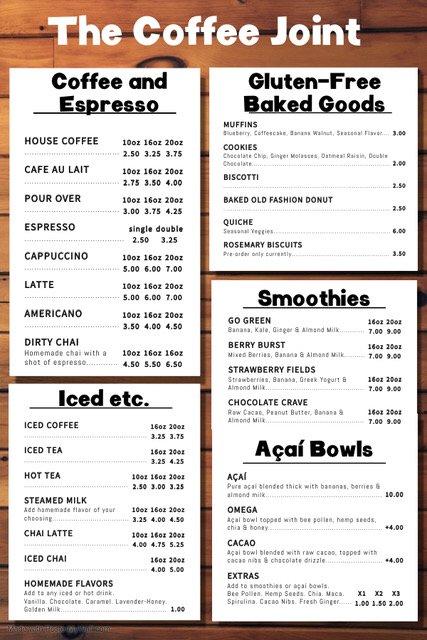 Menu at The Coffee Joint pub & bar, Cornish