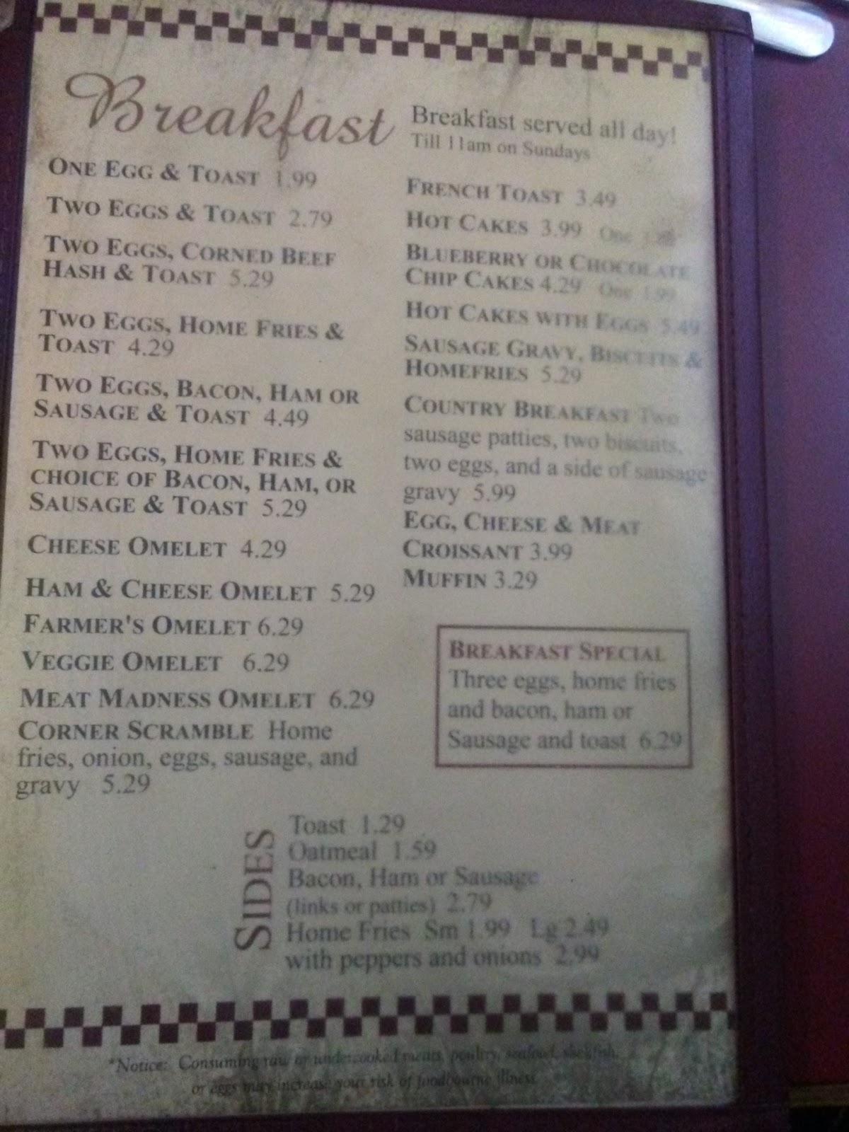 Menu at The Corner Restaurant, Bloomville, US-224