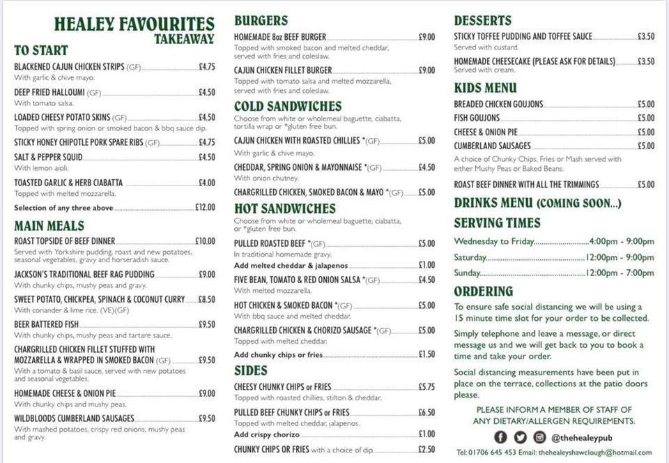 Menu at The Healey pub & bar, Rochdale, 172 Shawclough Rd