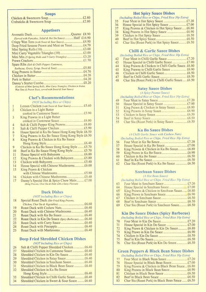 Menu at Danny's Kitchen fast food, Gateshead