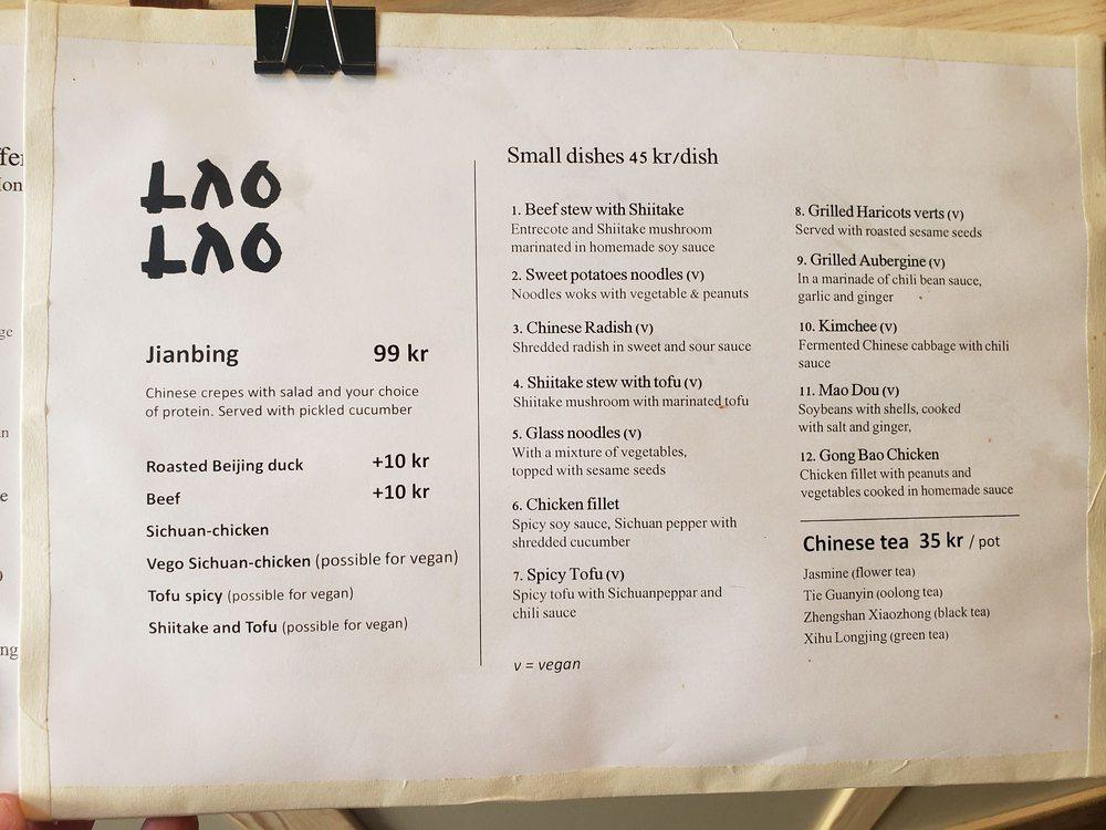 Menu at Lao Lao restaurant, Stockholm